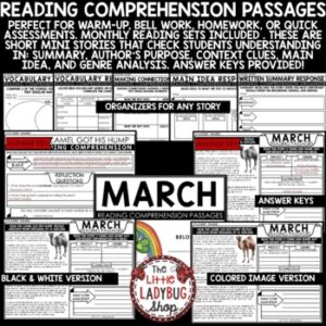 March Poetry Fables Reading Comprehension Passages and Questions 3rd ...