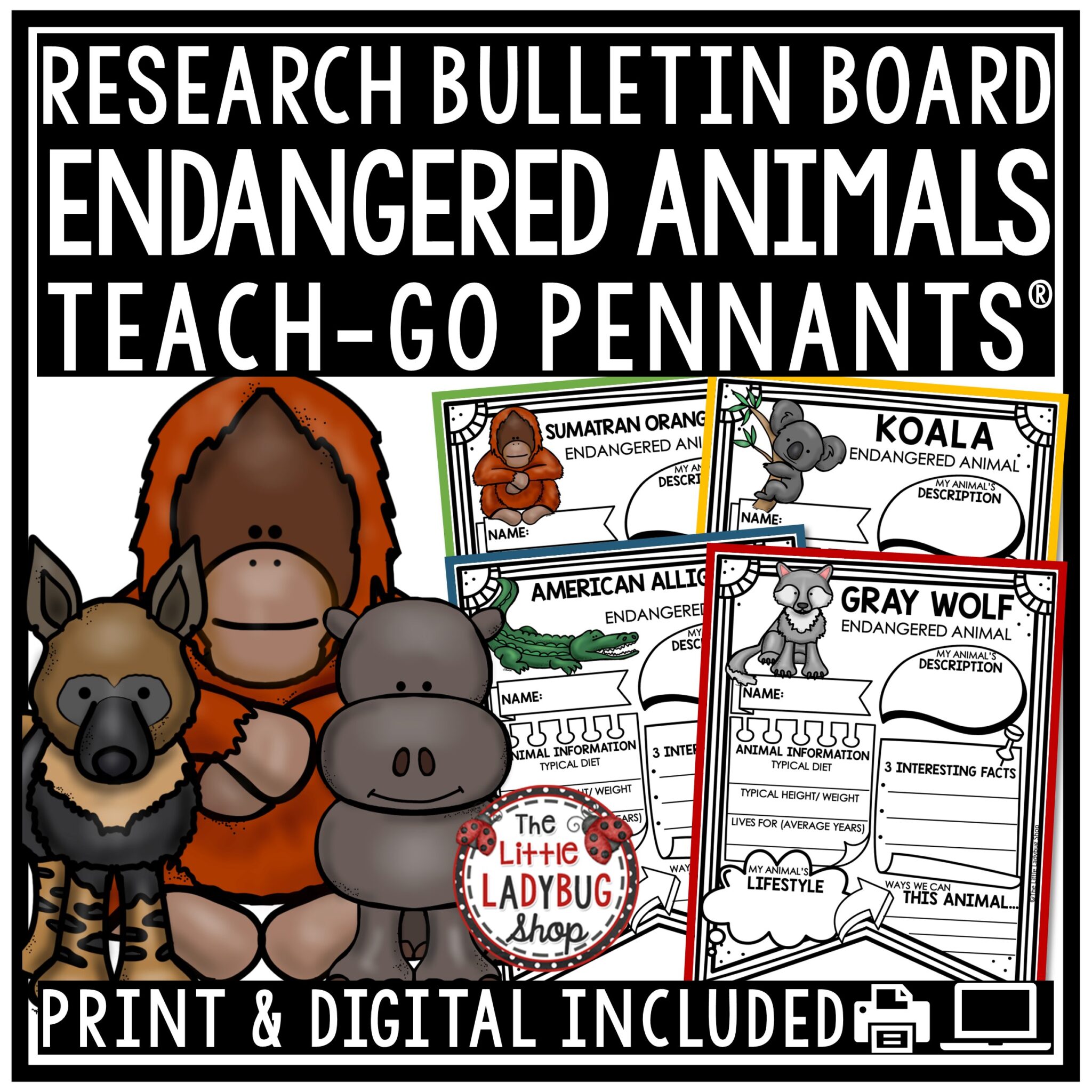 Endangered Animals Species Research Project Bulletin Board - The Little ...