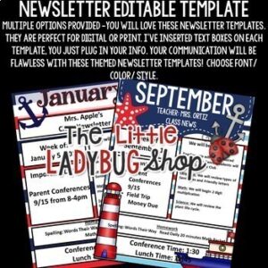 Nautical Theme: Newsletter Template Editable - The Little Ladybug Shop