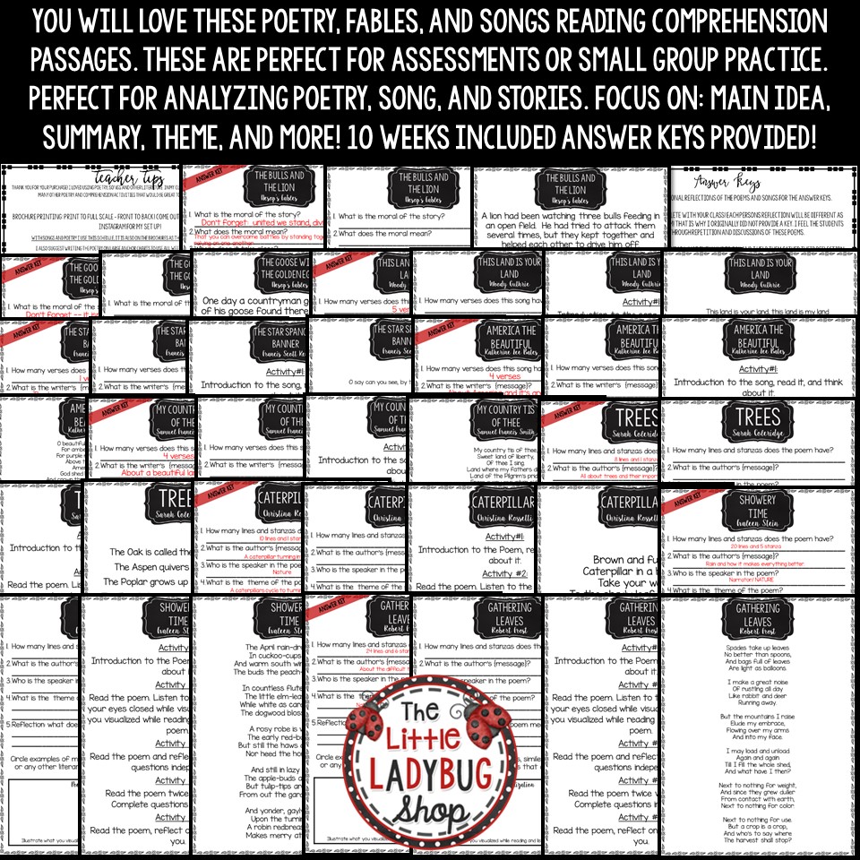 Poetry Reading Comprehension Passages and Questions 4th & 5th Grade ...