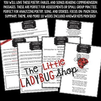 Poetry Reading Comprehension Passages and Questions 4th & 5th Grade ...