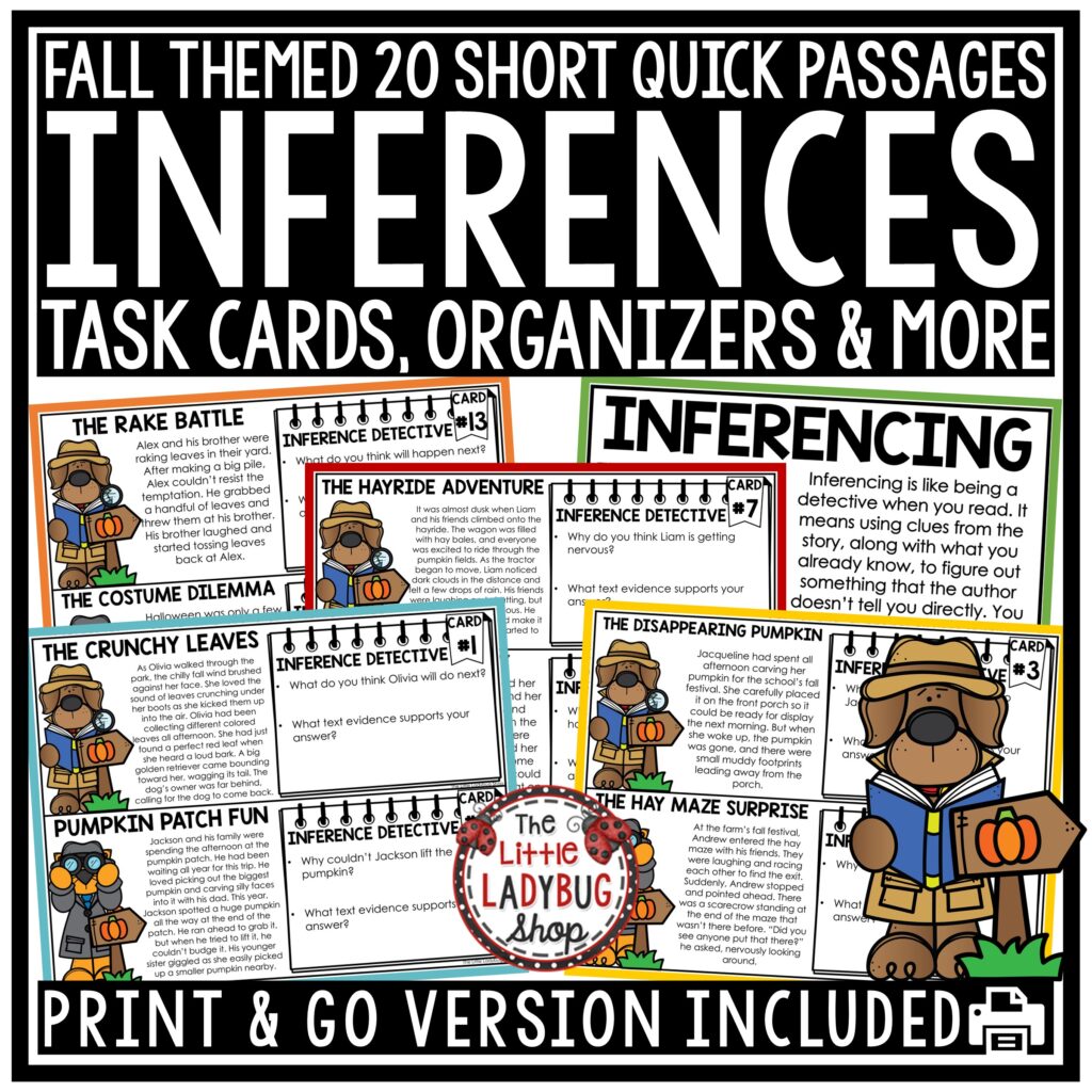 Fall Making Inferences Worksheets 3rd 4th Grade Text Evidence Activity ...