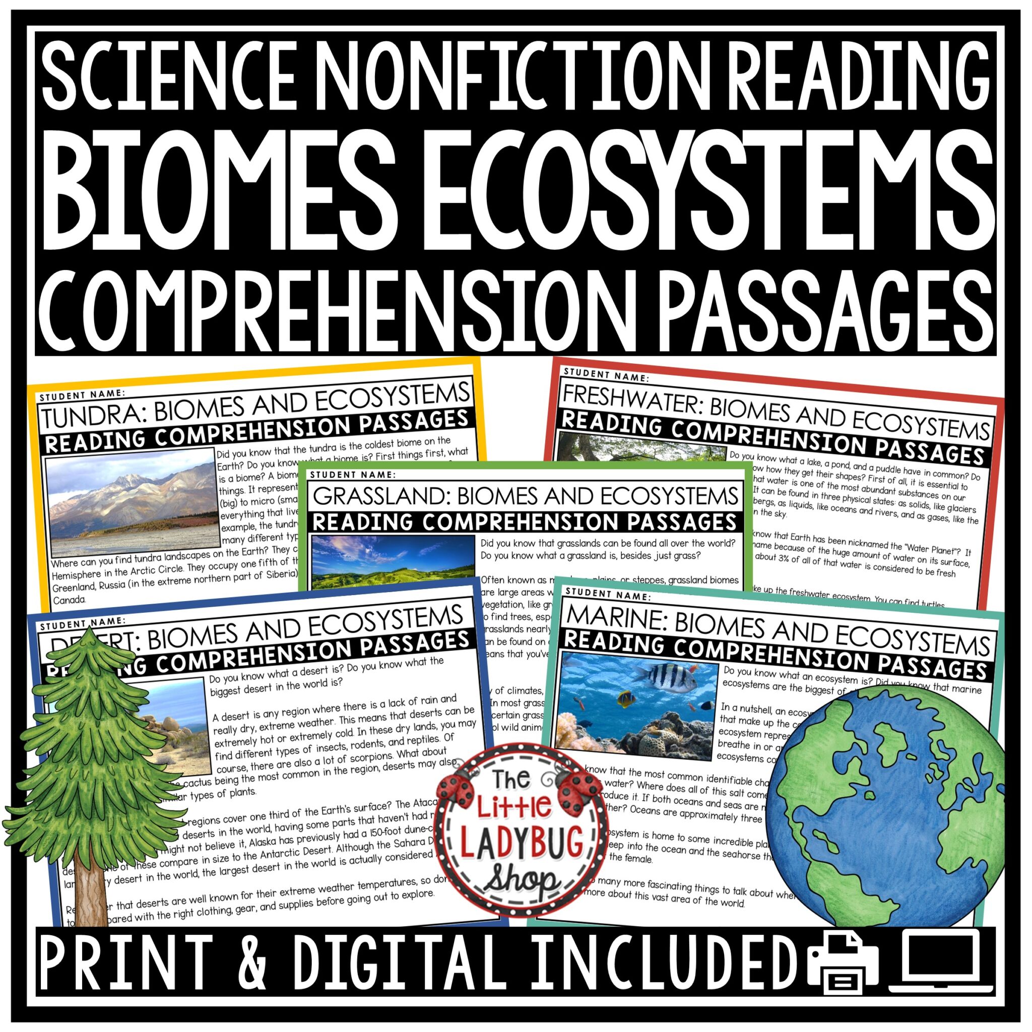 Biomes Ecosystems Reading Passages - The Little Ladybug Shop