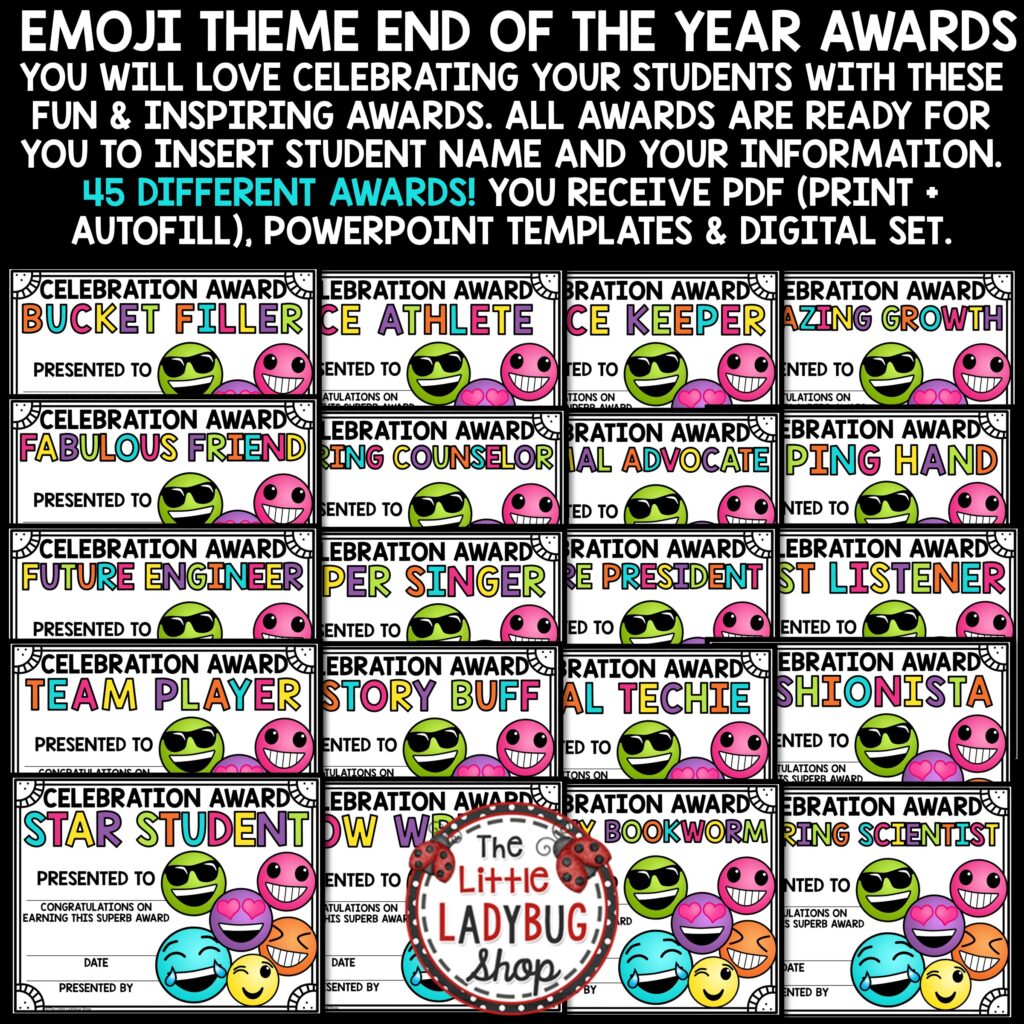 Emoji End of the Year Awards Superlative Classroom Certificate - The ...