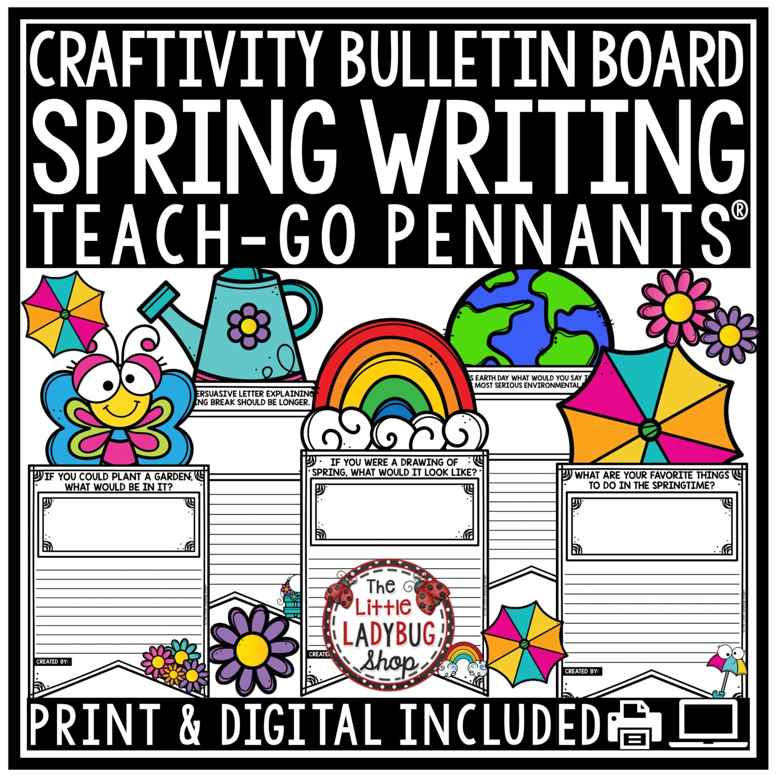 Spring Writing Prompts Bulletin Board - The Little Ladybug Shop