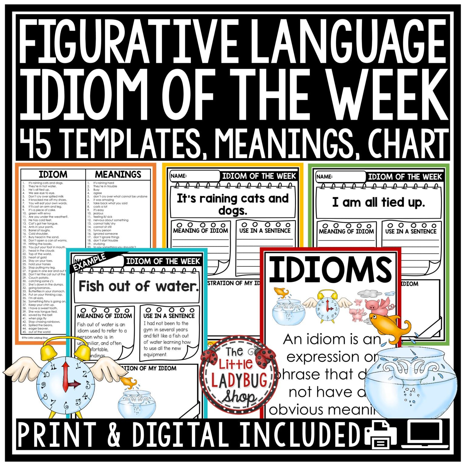 Idioms of the Week Figurative Language Activities - The Little Ladybug Shop