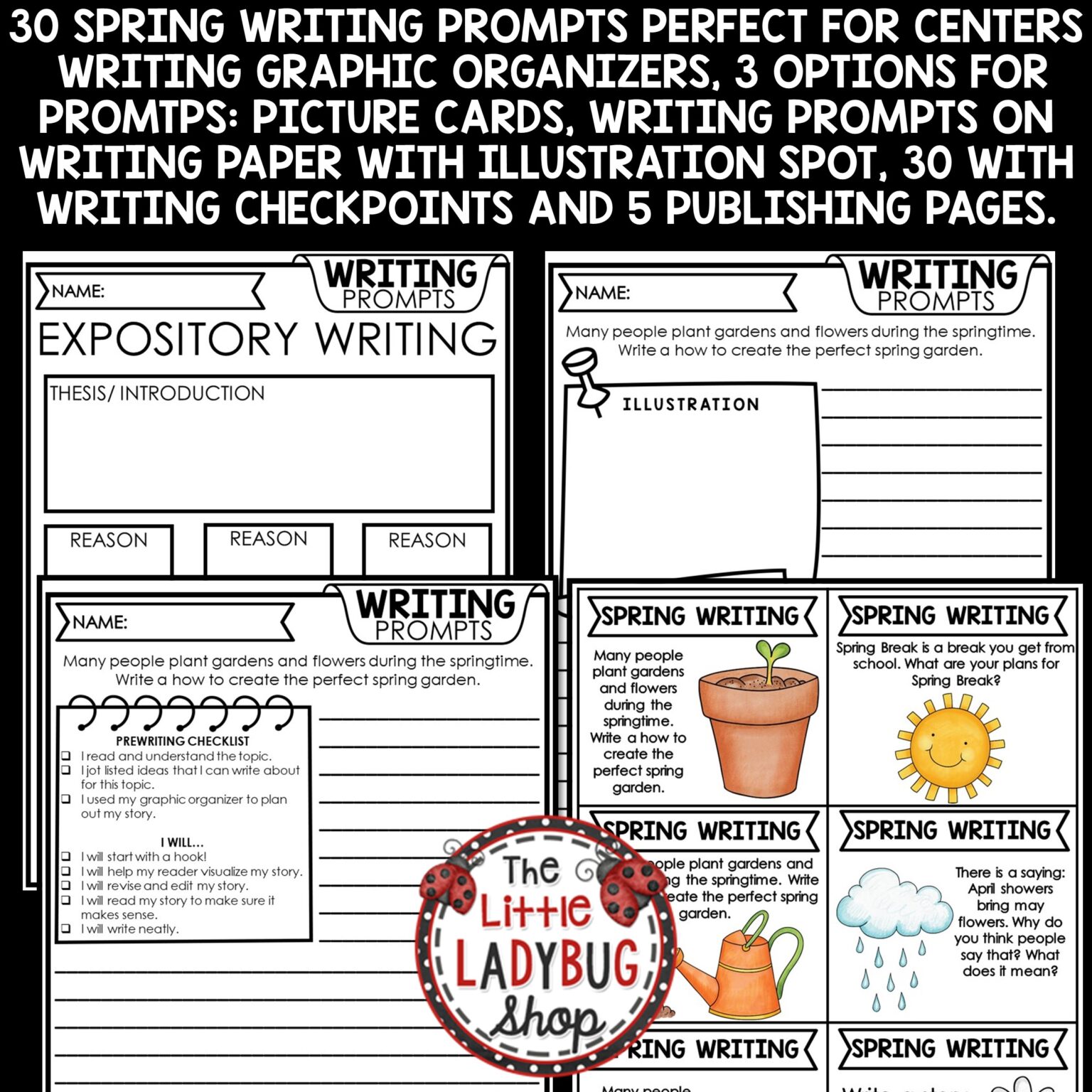 March April Spring Writing Prompts 3rd 4th Grade - The Little Ladybug Shop