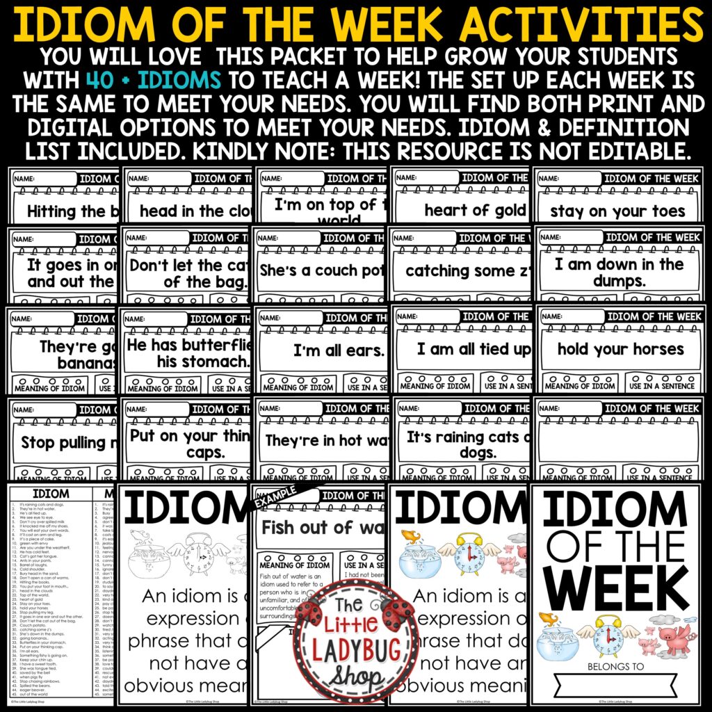 Idioms of the Week Figurative Language Activities - The Little Ladybug Shop