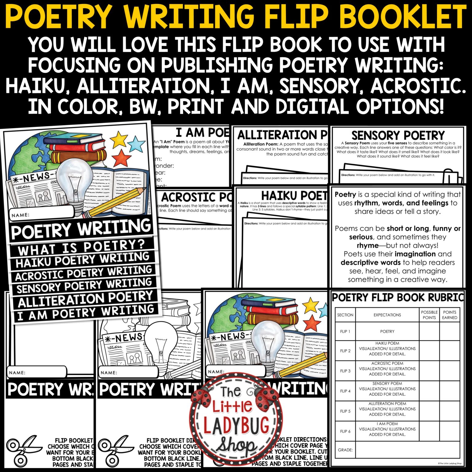 Elements Poetry Writing Unit Notebook Activities 3rd 4th Grade - The ...