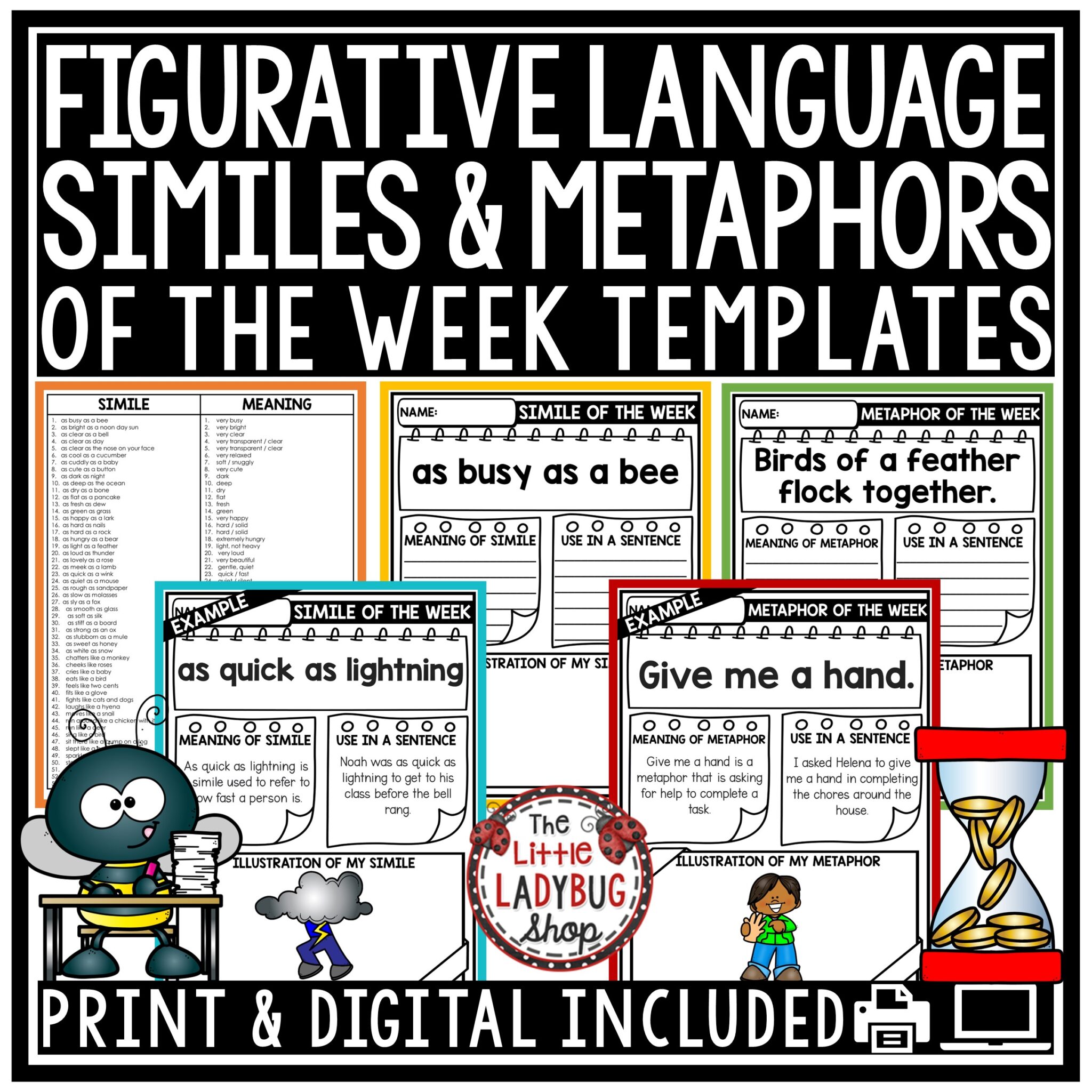 Similes and Metaphors Figurative Language Worksheets - The Little ...