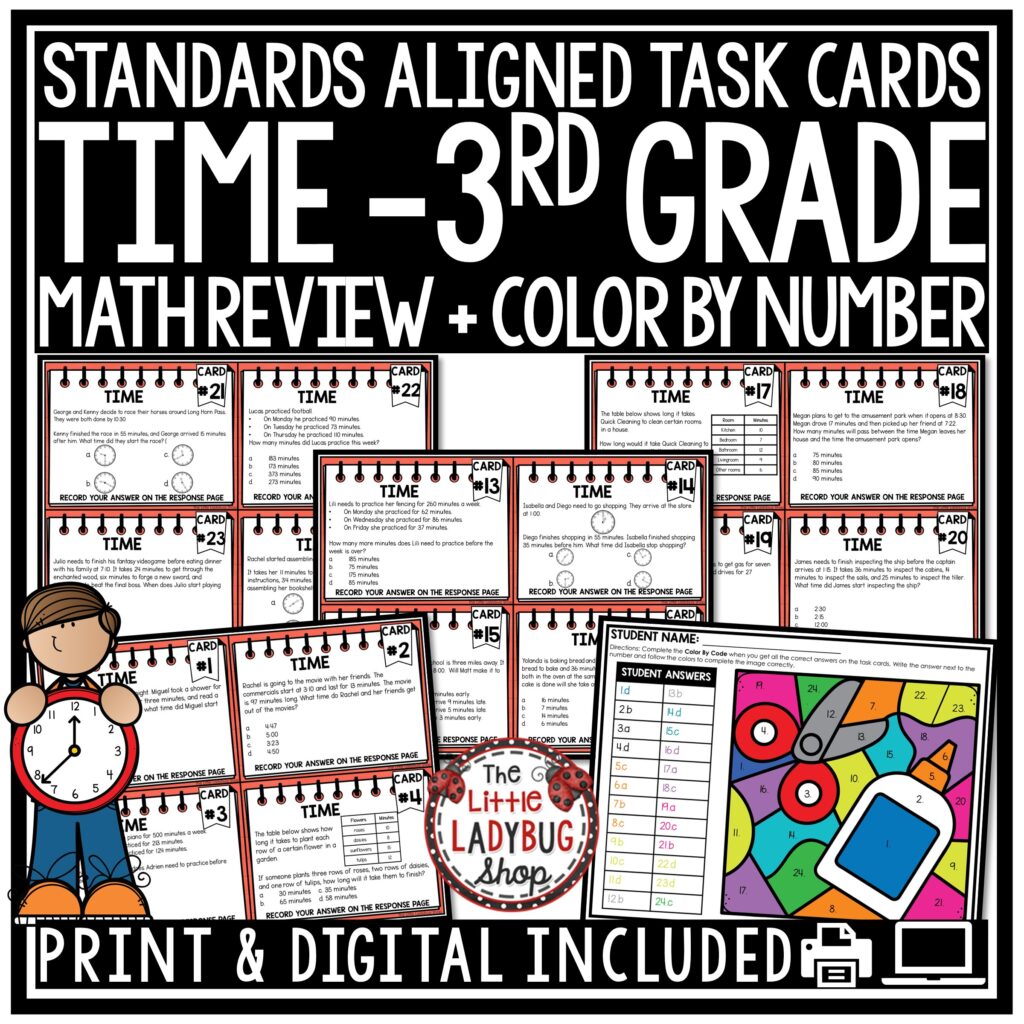 3rd Grade Telling Time Word Problems Test Prep - The Little Ladybug Shop