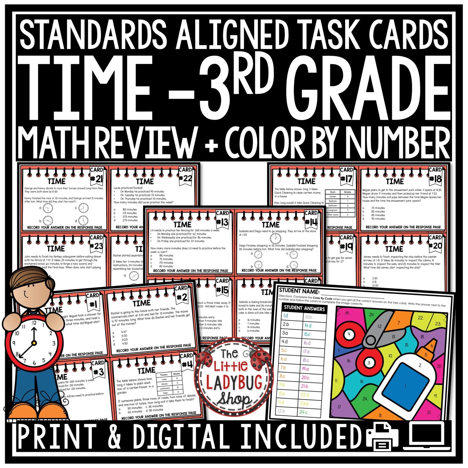 3rd Grade Telling Time Word Problems Test Prep - The Little Ladybug Shop