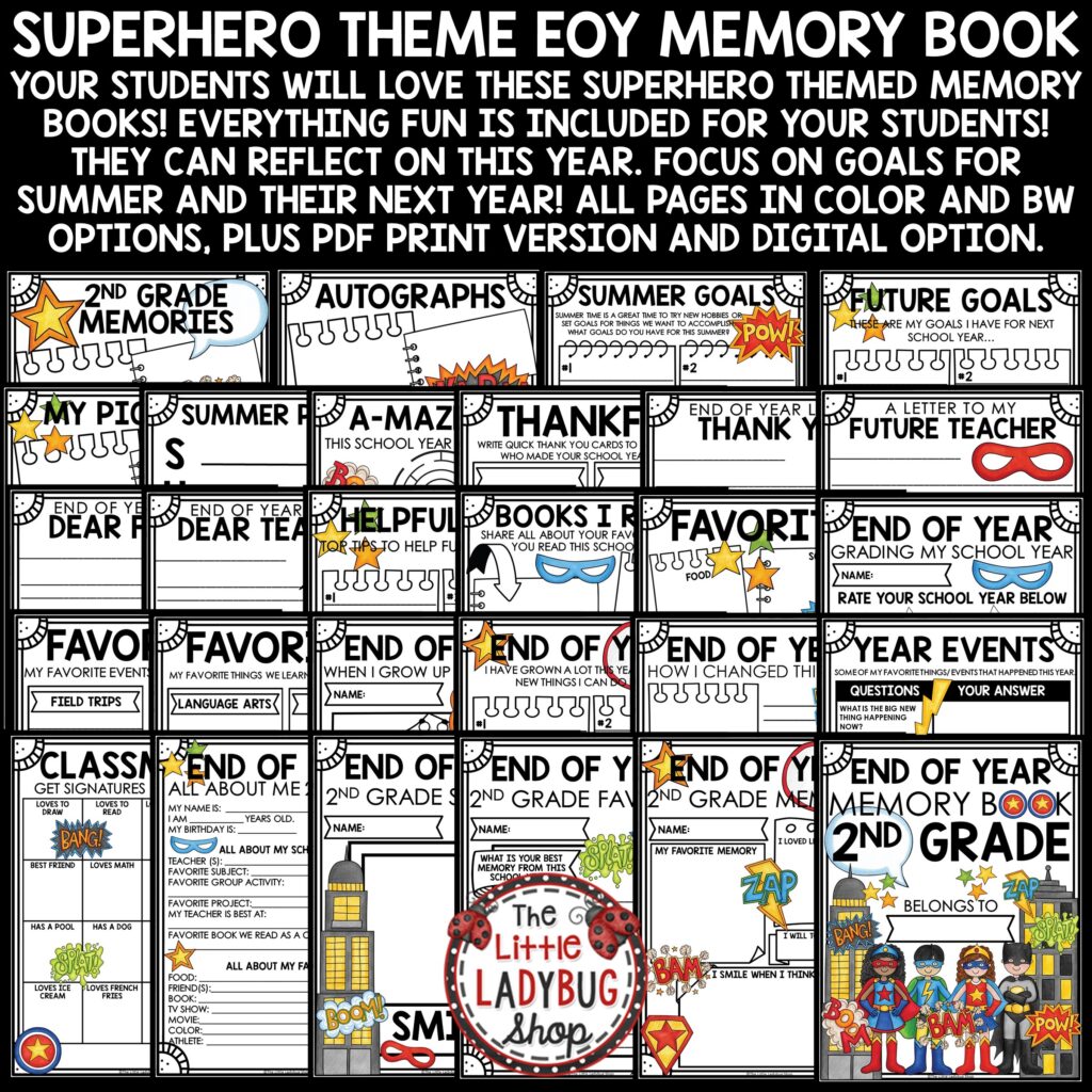 End of Year Memory Book 2nd Grade Superhero Theme - The Little Ladybug Shop