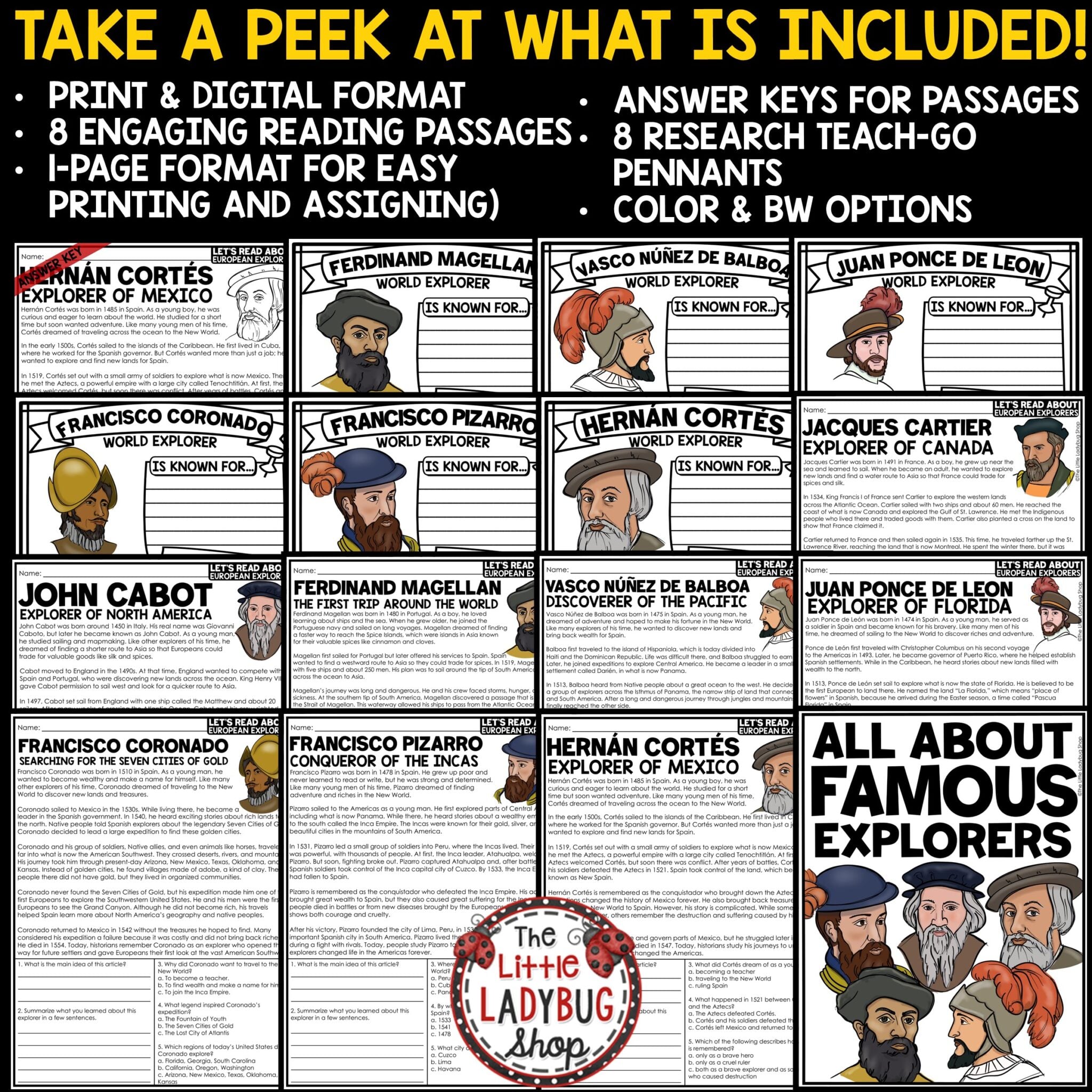 European Spanish Exploration Explorers Worksheets Reading Passages ...