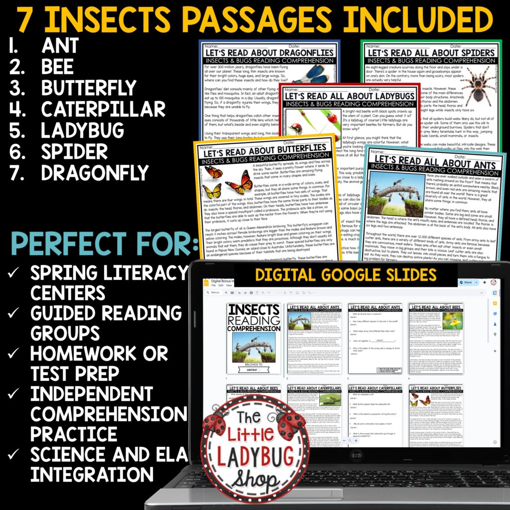 Insects and Bugs Reading Comprehension Passages & Questions - The ...