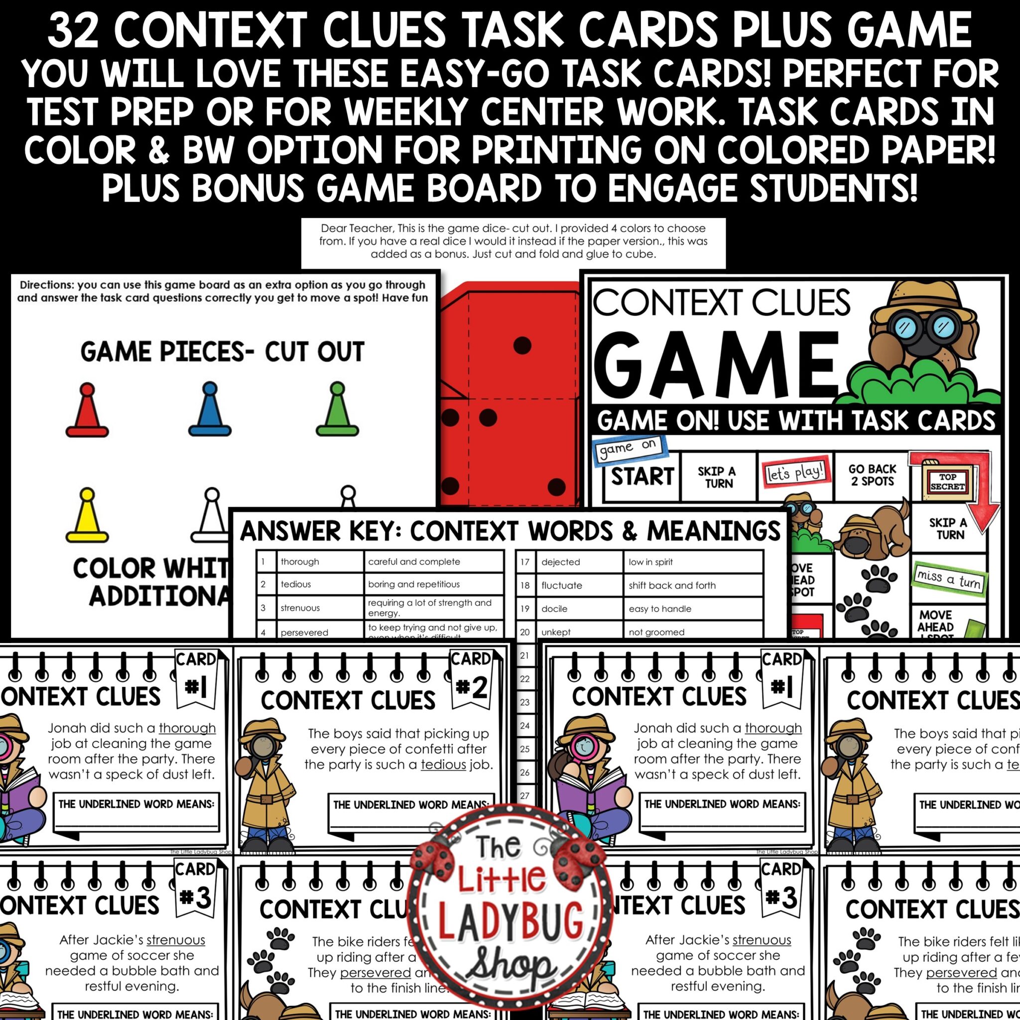 Reading Context Clues Task Cards 3rd 4th Grade - The Little Ladybug Shop