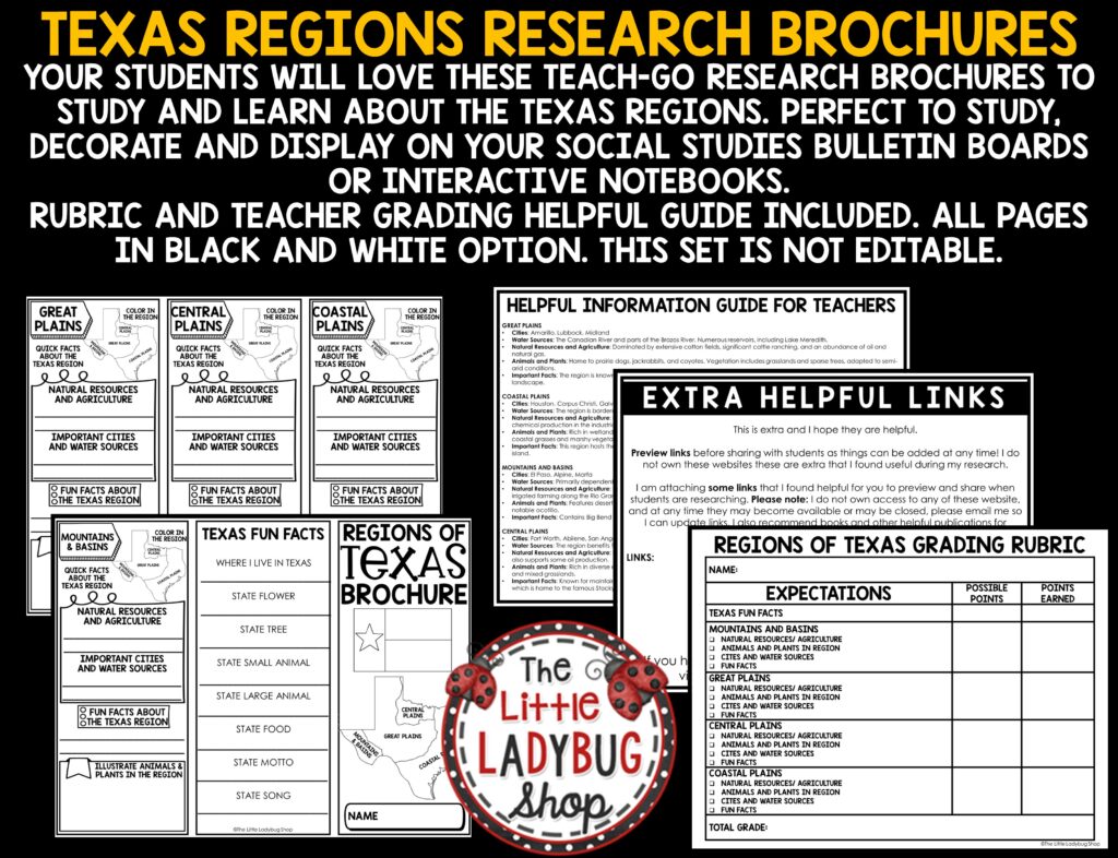 Regions of Texas Map Activity Research Template - The Little Ladybug Shop