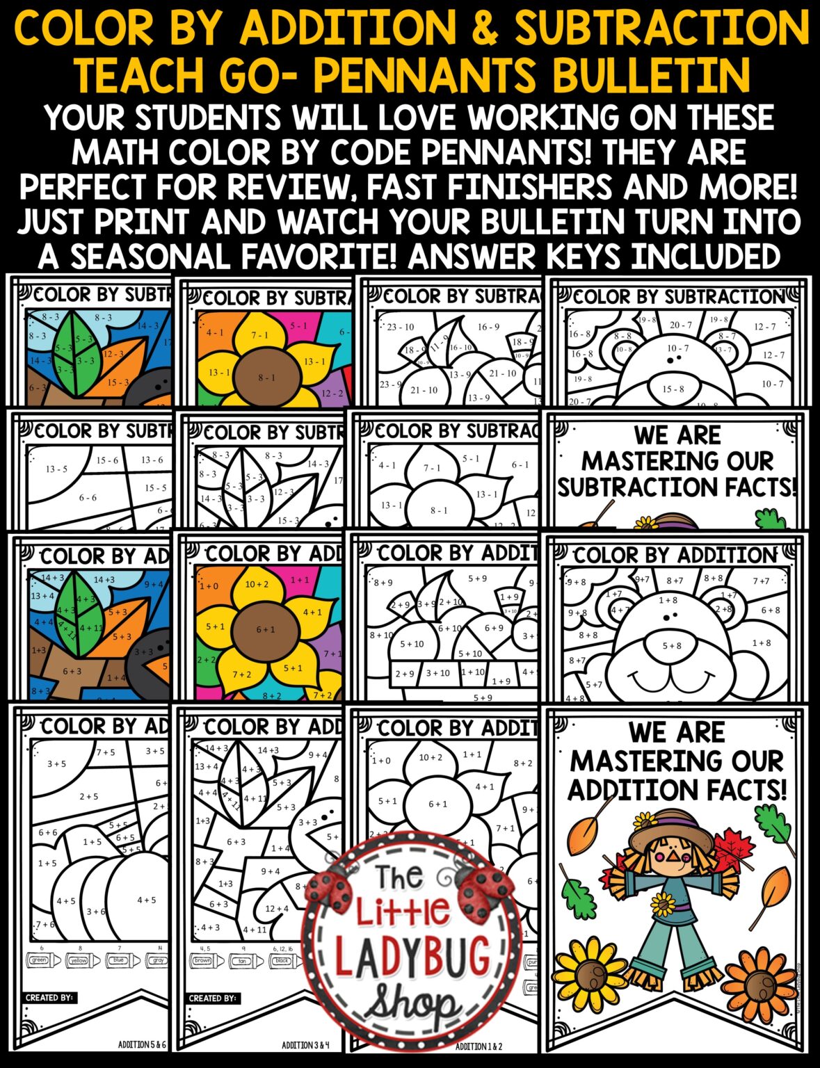 October Fall Color by Code Addition and Subtraction - The Little ...