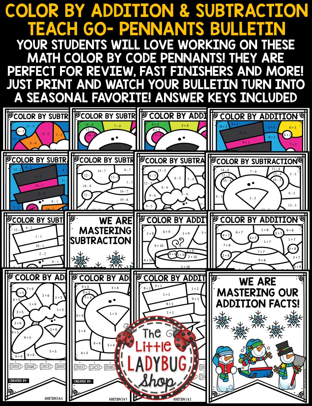 January Winter Color by Code Addition and Subtraction - The Little ...