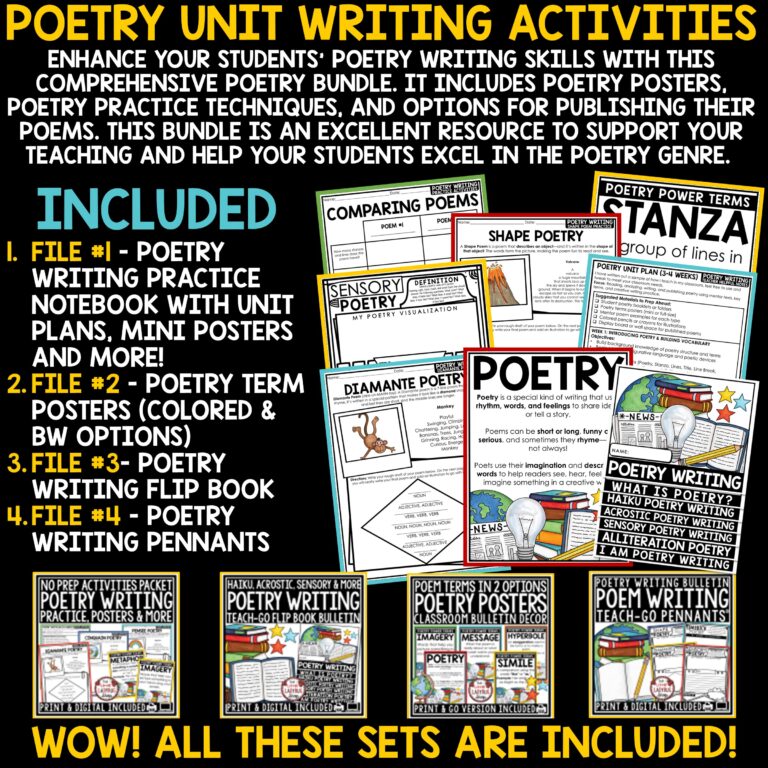 Elements Poetry Writing Unit Notebook Activities 3rd 4th Grade - The ...