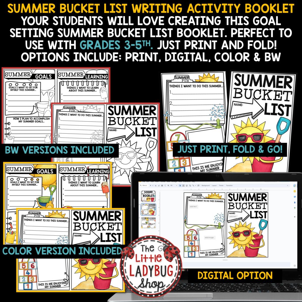 End of Year Goals Summer Bucket List Writing Activity - The Little ...