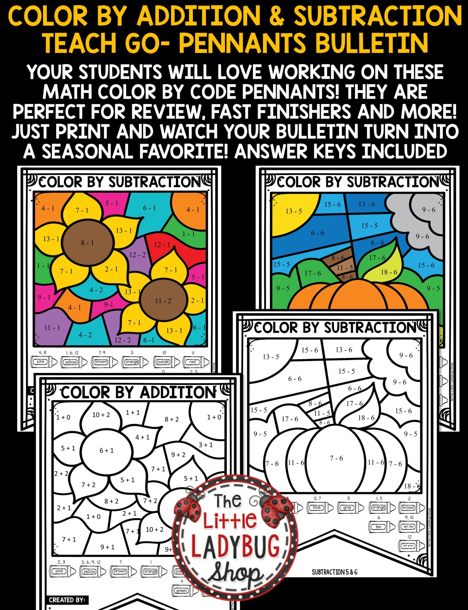 October Fall Color by Code Addition and Subtraction - The Little ...