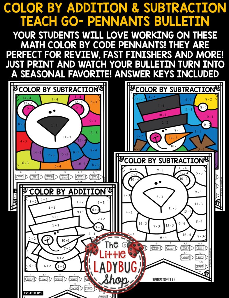 January Winter Color by Code Addition and Subtraction - The Little ...