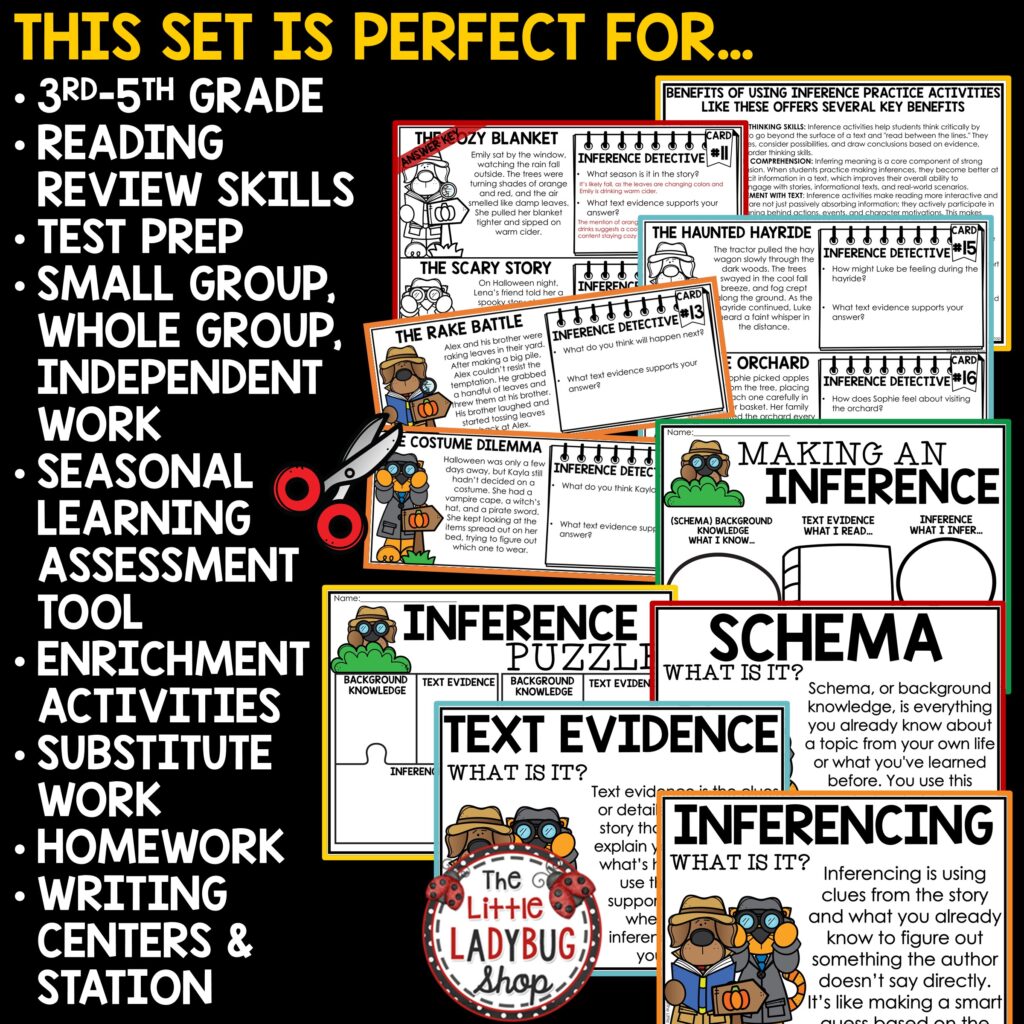 Fall Making Inferences Worksheets 3rd 4th Grade Text Evidence Activity ...