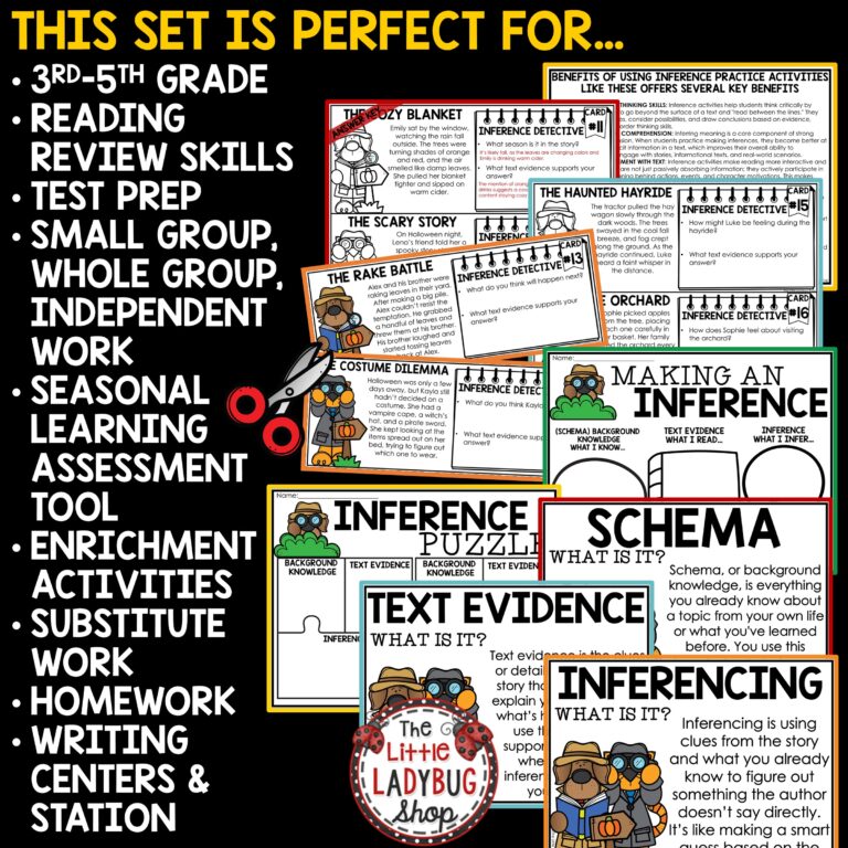 Fall Making Inferences Worksheets 3rd 4th Grade Text Evidence Activity ...