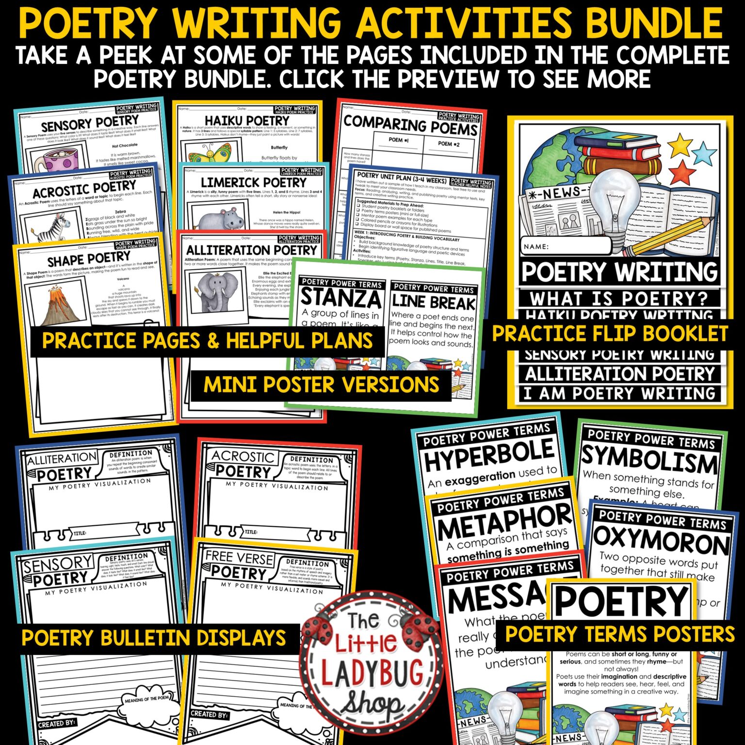 Elements Poetry Writing Unit Notebook Activities 3rd 4th Grade - The ...