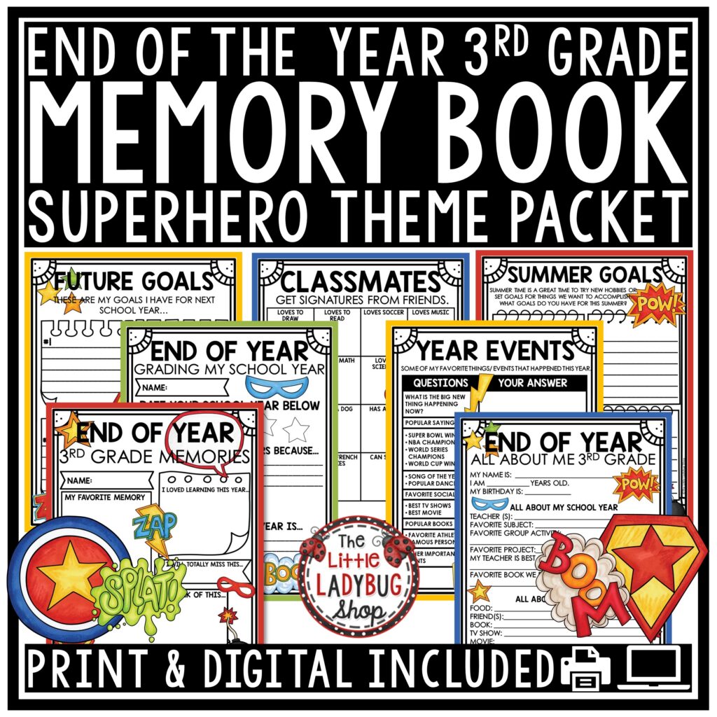 End of Year Memory Book 3rd Grade Superhero Theme - The Little Ladybug Shop