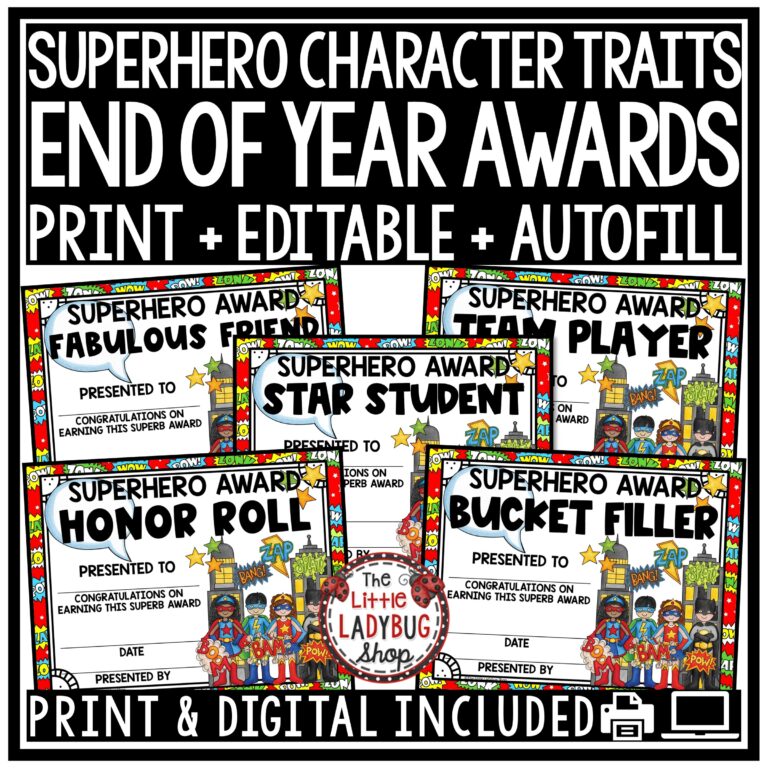 Superhero End of the Year Awards Superlative Classroom Certificate ...