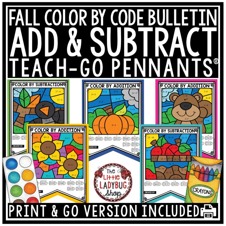 October Fall Color by Code Addition and Subtraction - The Little ...