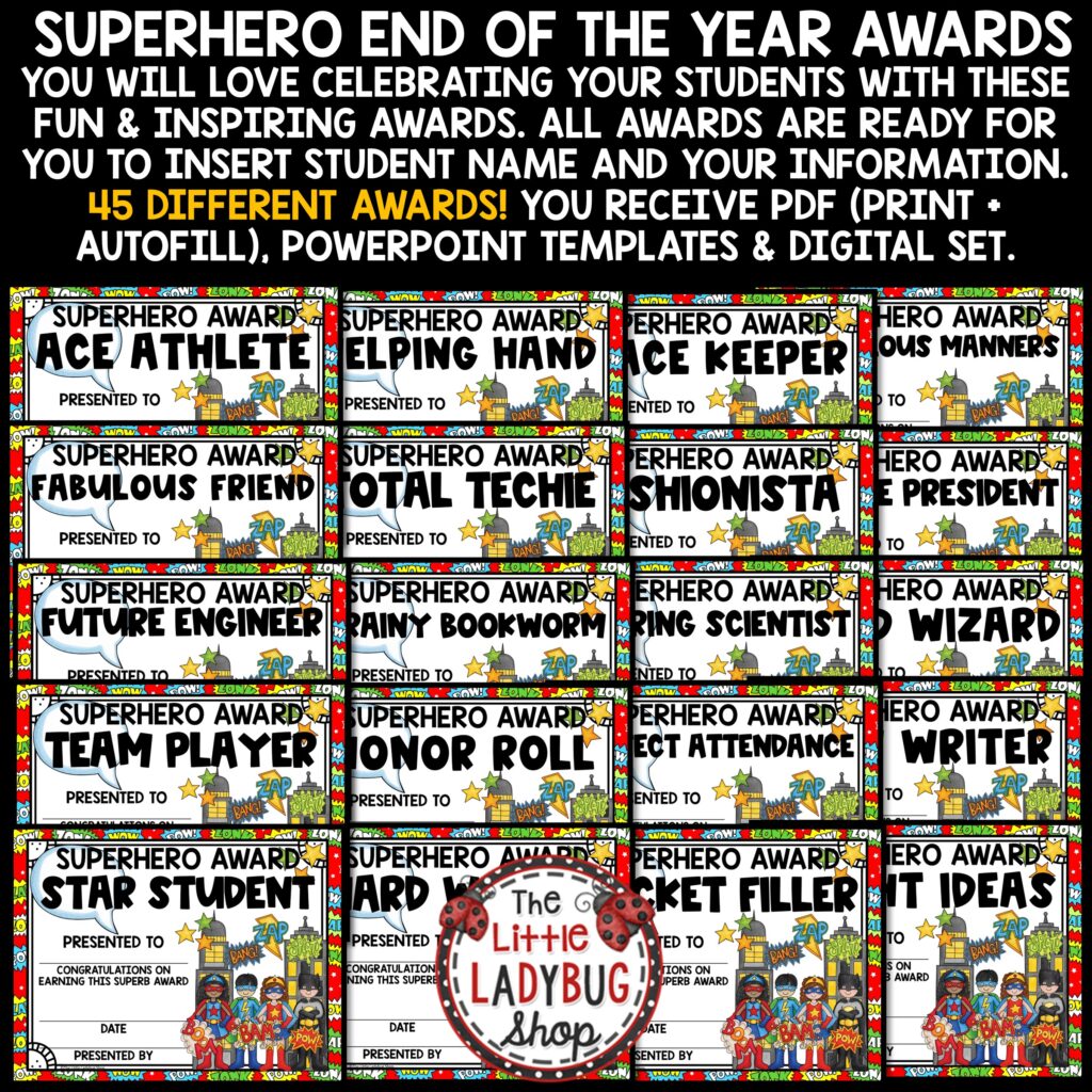 Superhero End of the Year Awards Superlative Classroom Certificate ...