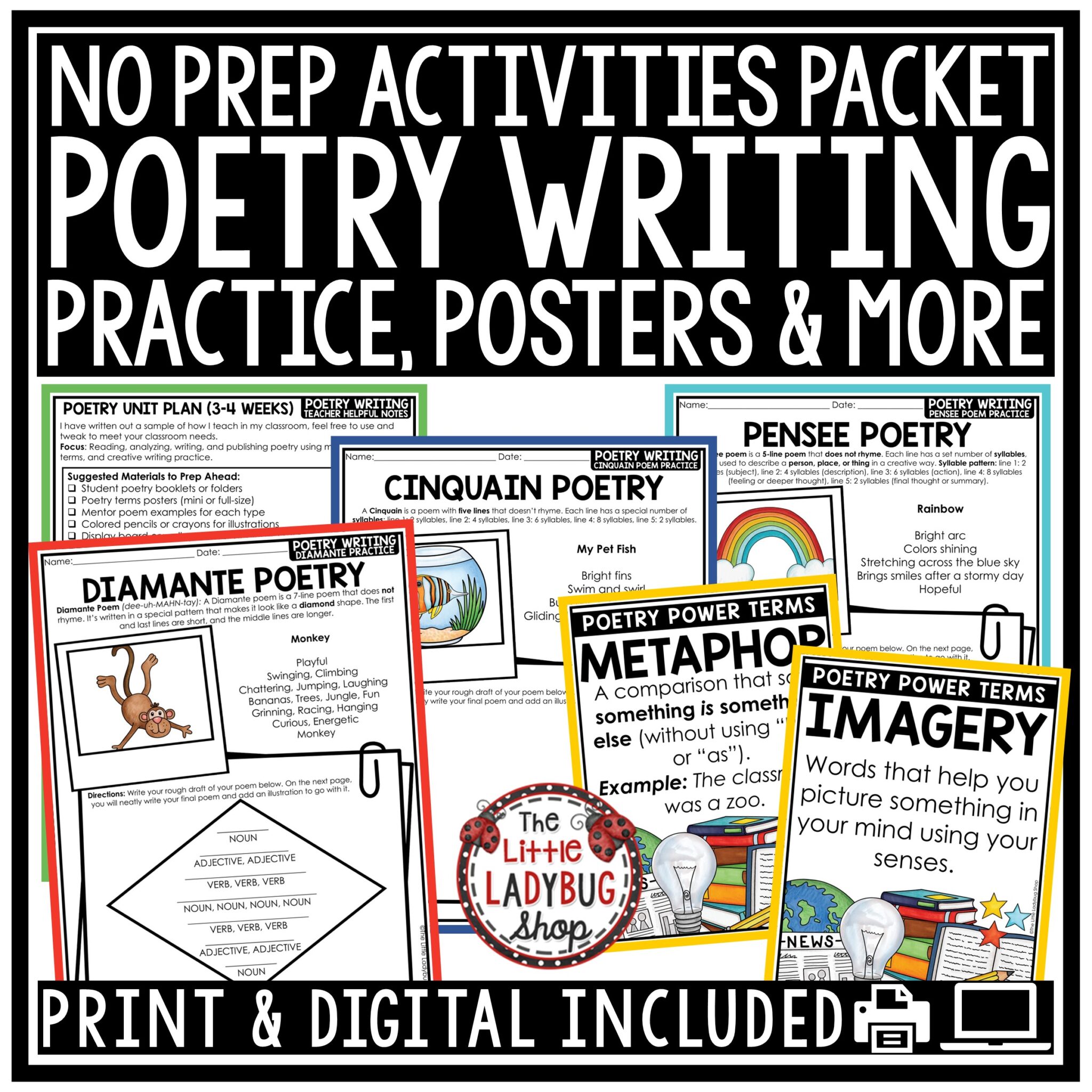 Elements Poetry Writing Unit Notebook Activities 3rd 4th Grade - The ...