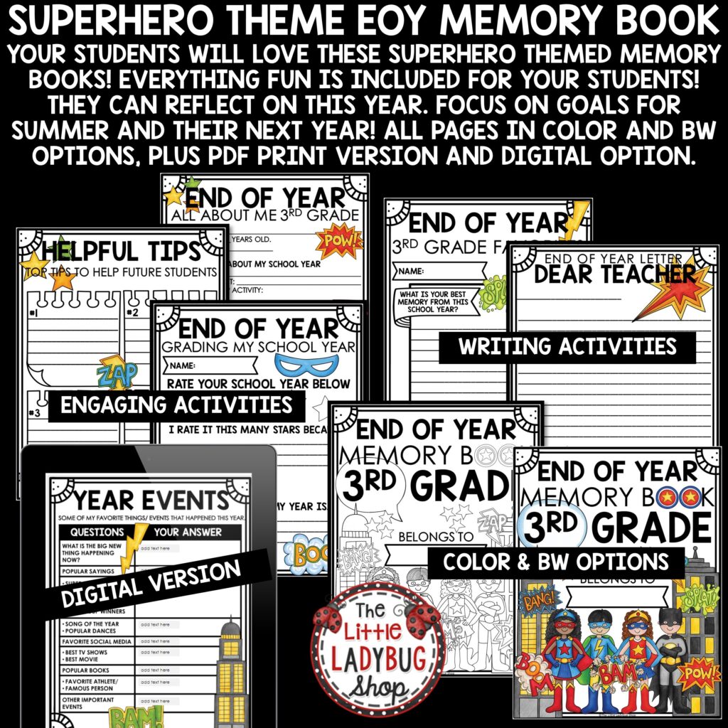 End of Year Memory Book 3rd Grade Superhero Theme - The Little Ladybug Shop