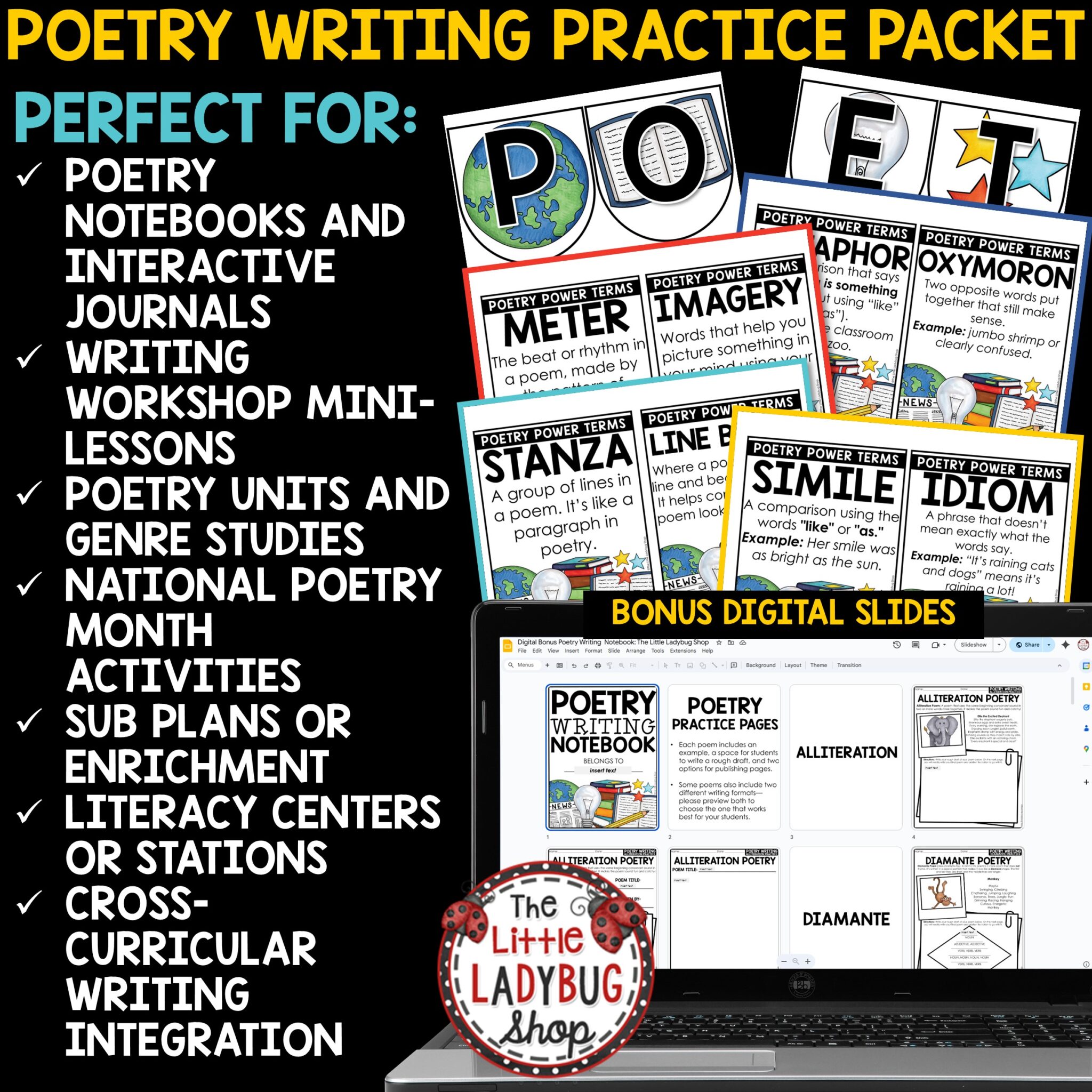 Elements of Poetry Month Writing Notebook 3rd 4th Grade - The Little ...