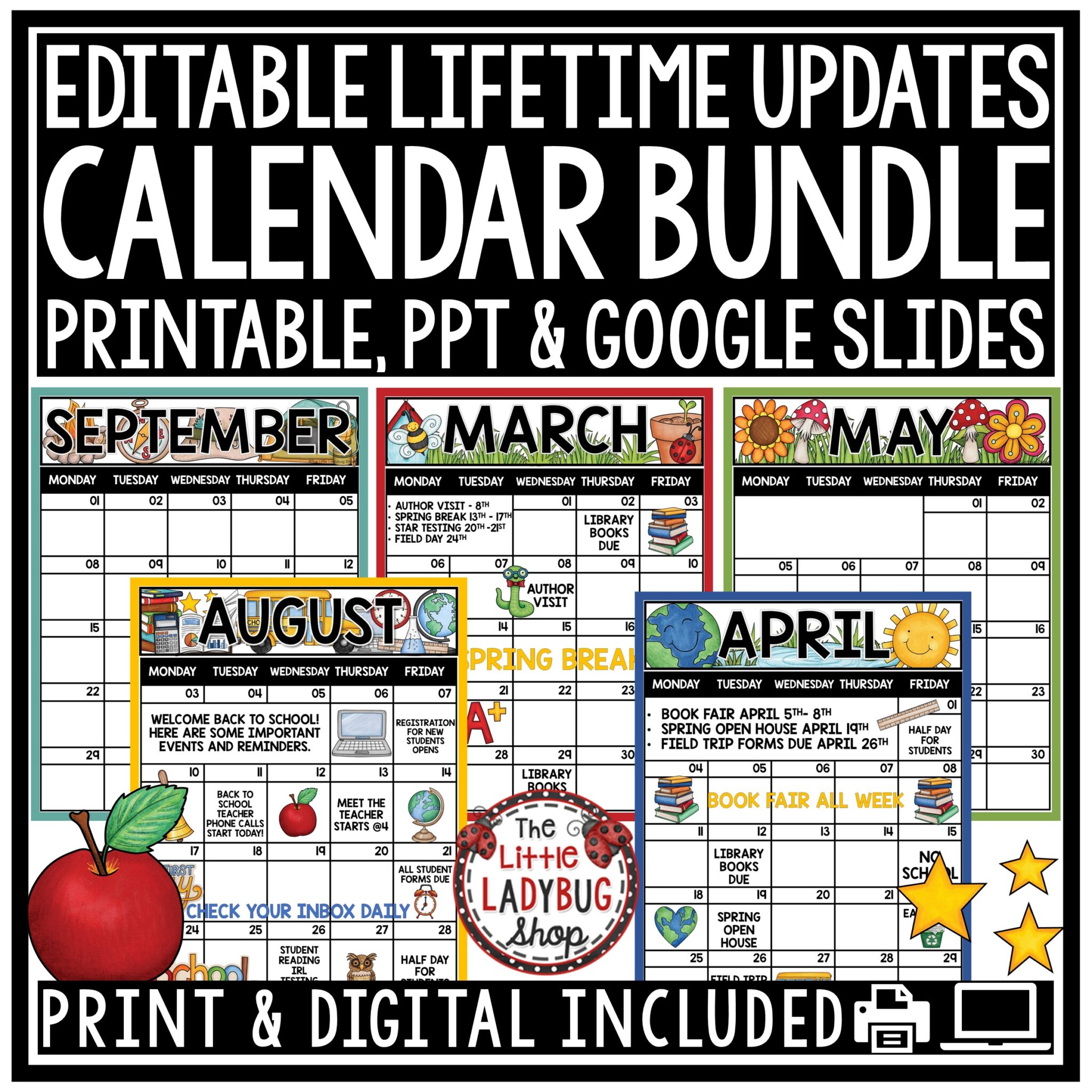 Editable Monthly Calendar Templates Class Communication - The Little ...