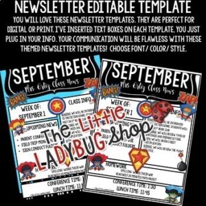 Superhero Classroom Theme Monthly & Weekly Newsletter Template Editable ...