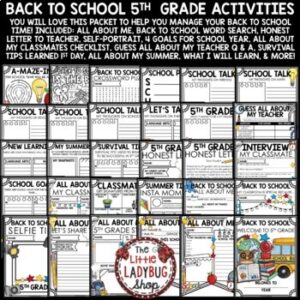 Back to School Activities 5th Grade All About Me Beginning of the Year ...