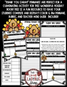 Thank You, Sarah Book Review Report, Fall Thanksgiving Reading Activity ...