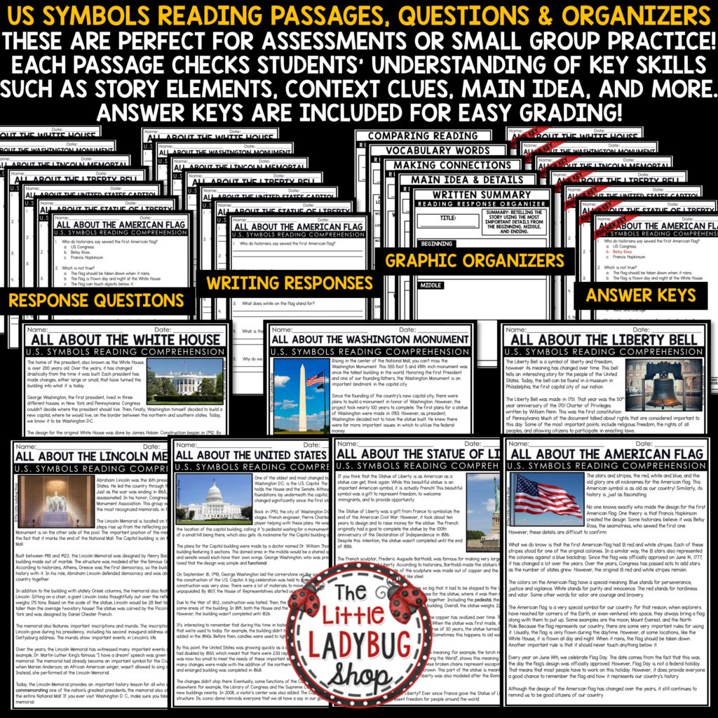 US American Symbols Reading Comprehension Passages 3rd 4th Grade - The ...