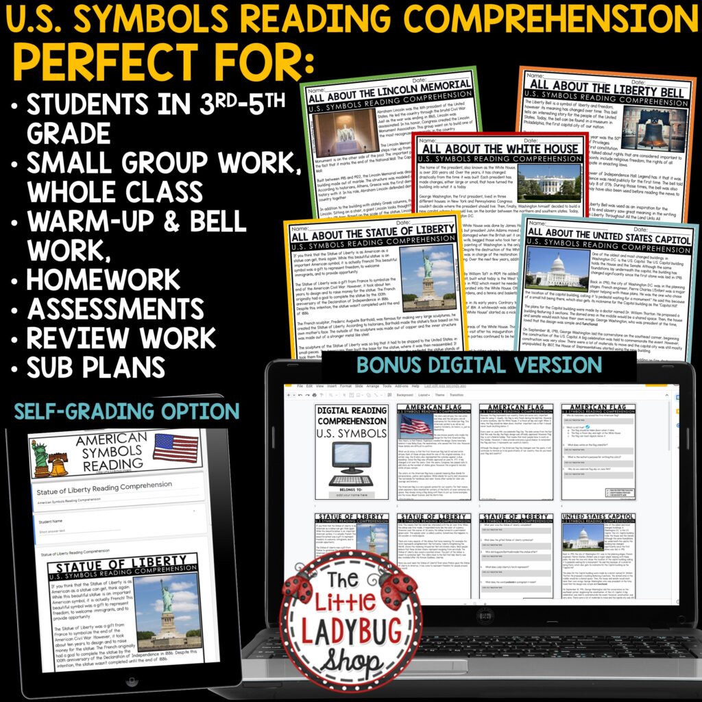 US American Symbols Reading Comprehension Passages 3rd 4th Grade - The ...