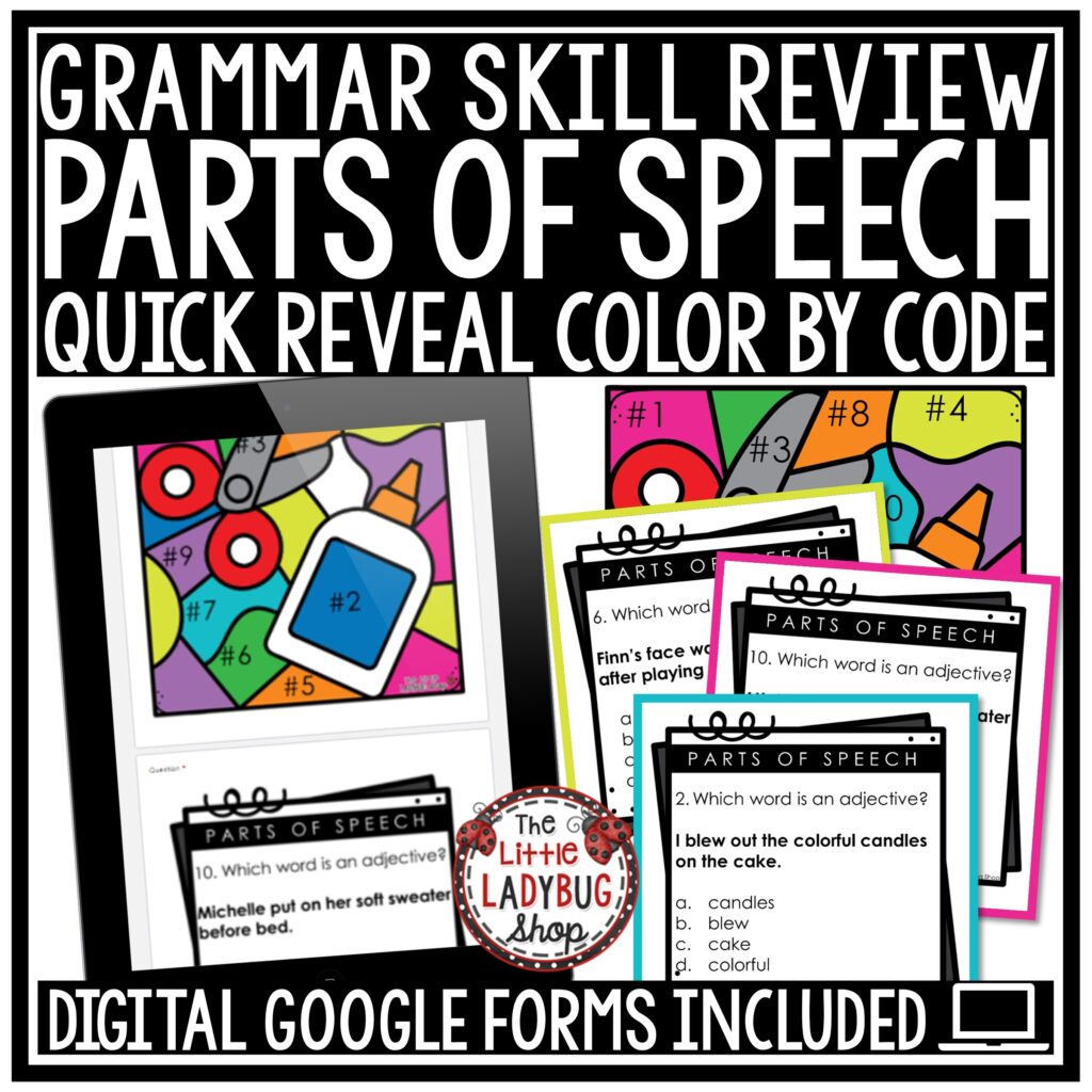 Color By Code Grammar Parts of Speech Game - The Little Ladybug Shop