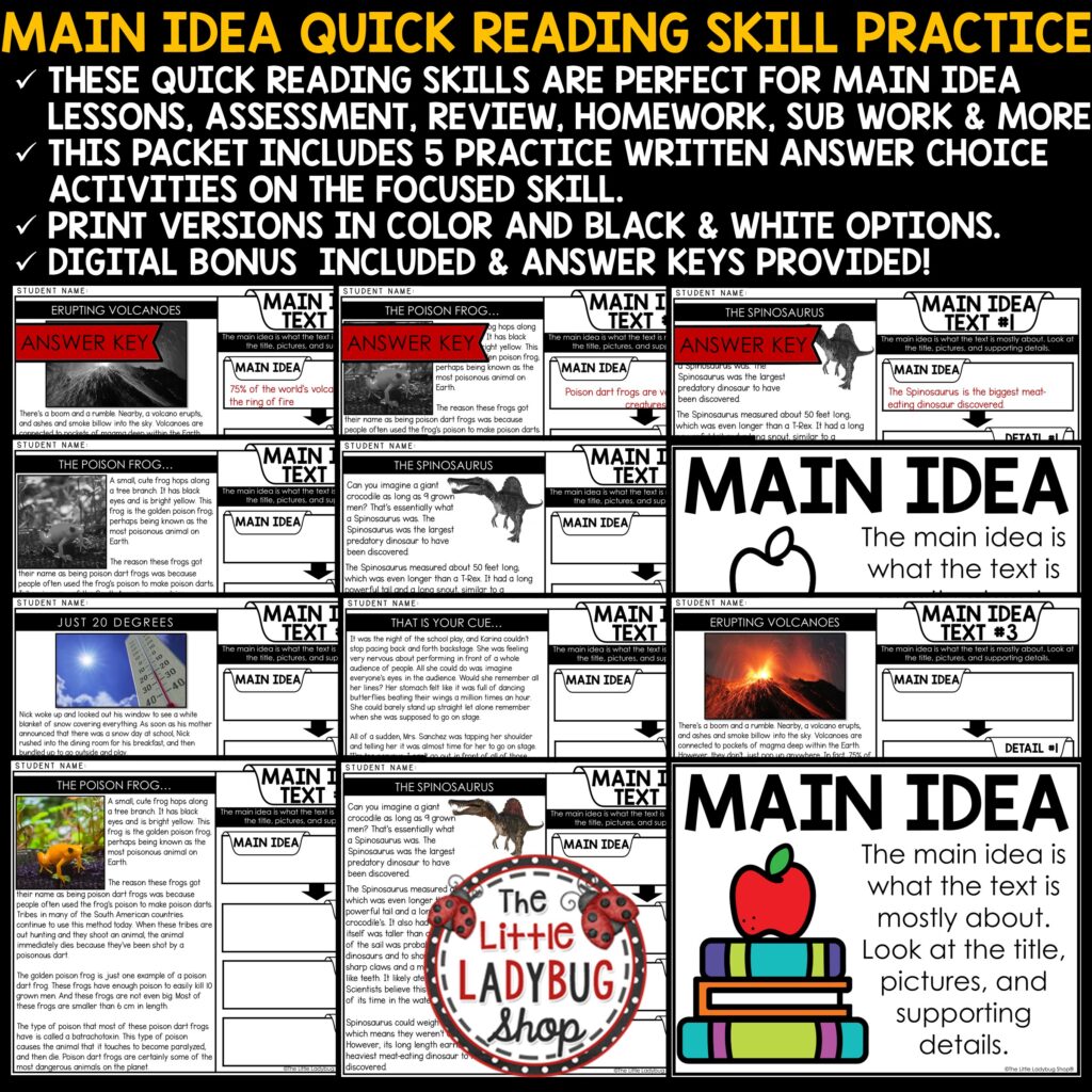 Main Idea and Supporting Details Reading Passages 3rd 4th Grade - The ...