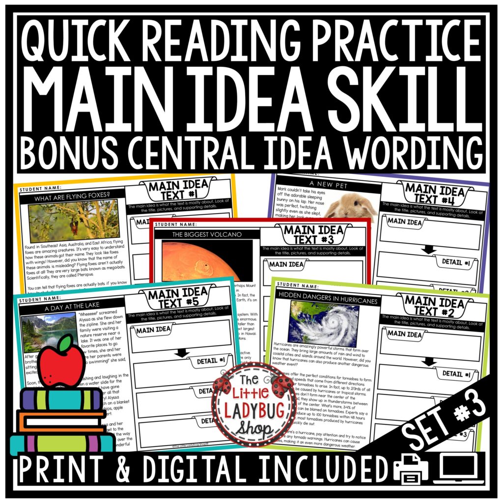 Central Idea Main Idea and Supporting Details Reading Passages - The ...