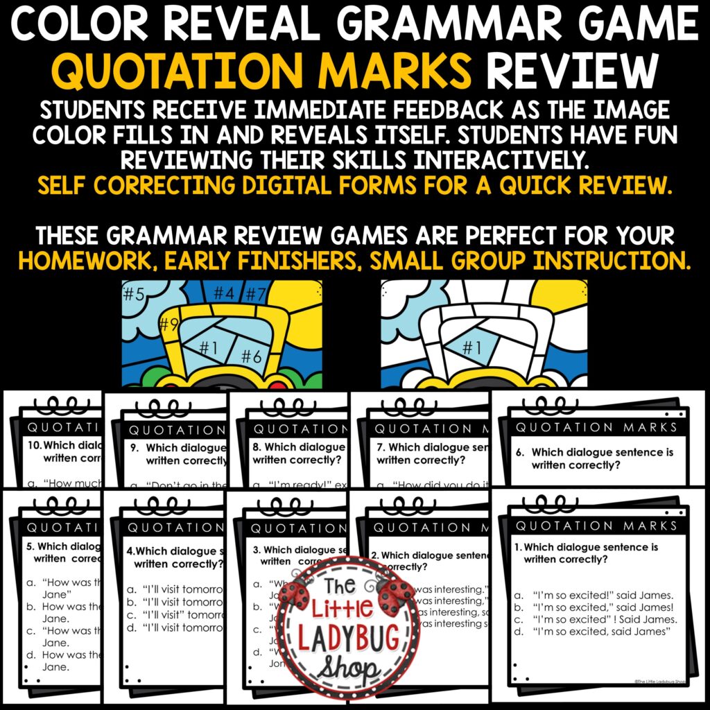 Color By Code Grammar Quotation Marks Game - The Little Ladybug Shop