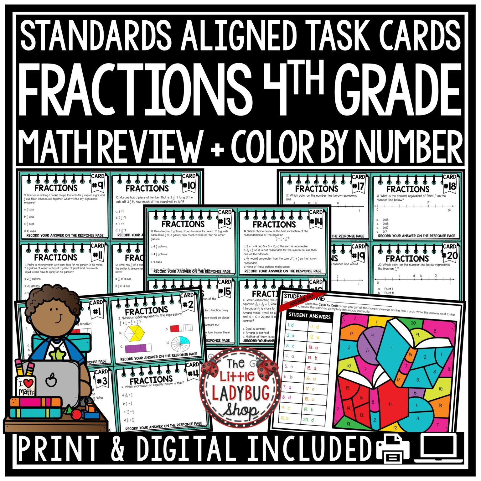 Fractions 4th Grade Math TEKS 4.3 Word Problems - The Little Ladybug Shop