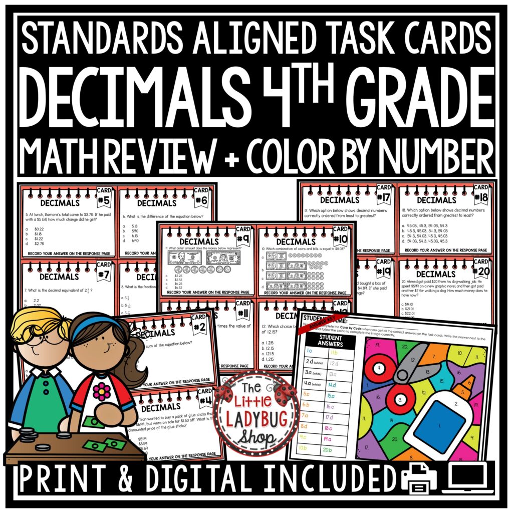 Decimals 4th Grade Math TEKS 4.2 Word Problems - The Little Ladybug Shop