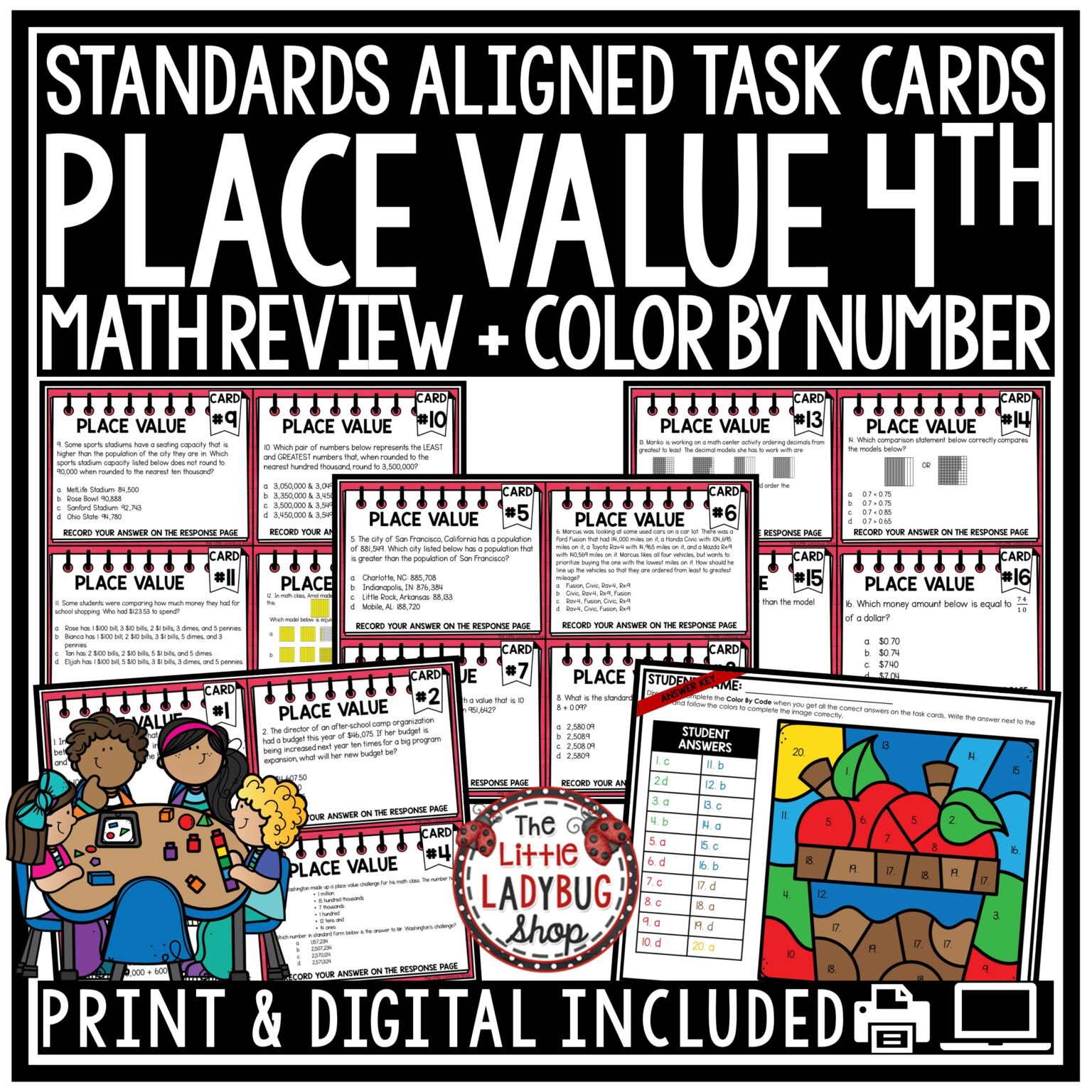 Place Value and Comparing Numbers 4th Grade TEKS 4.2B 4.2A - The Little ...
